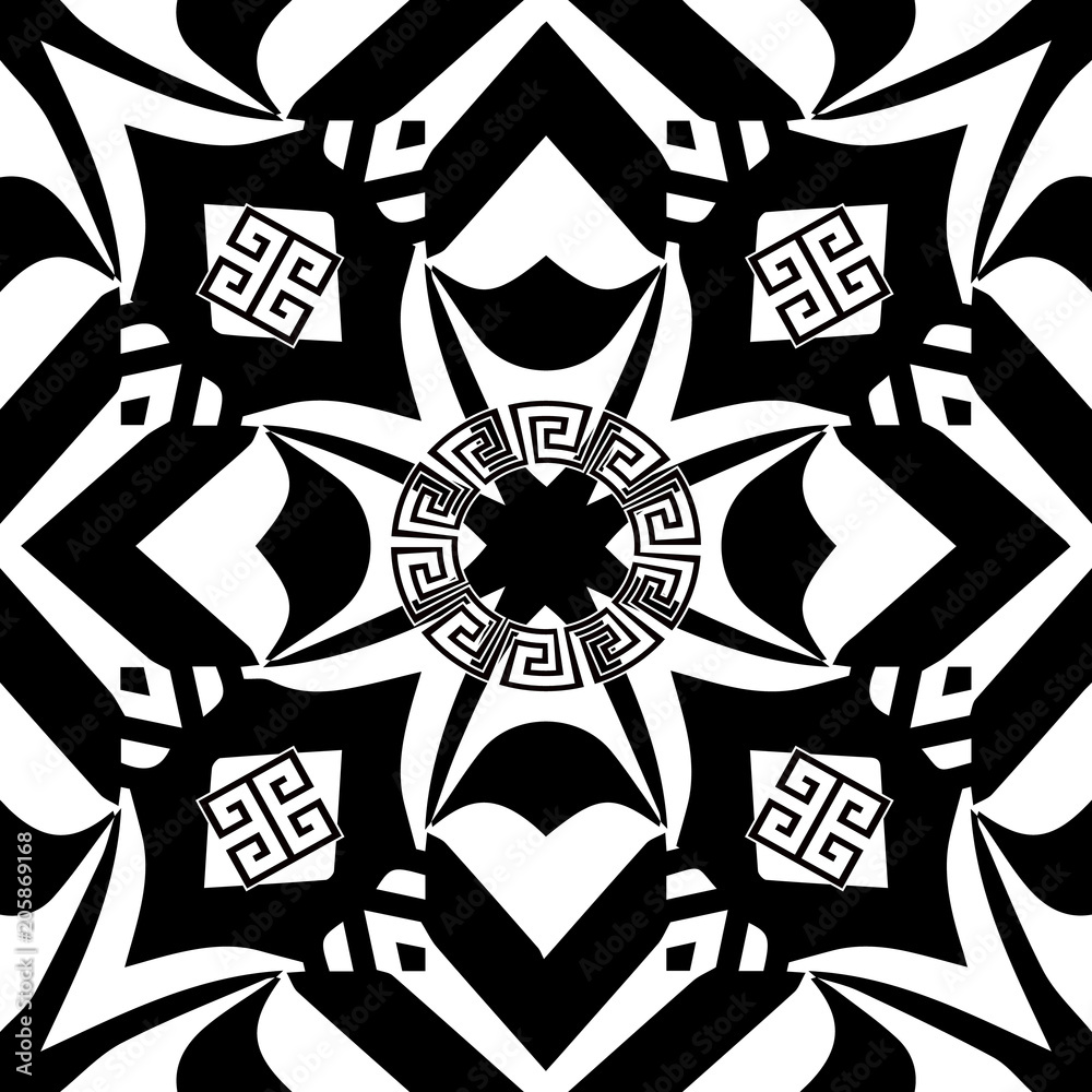 Geometric greek style vector seamless pattern. Abstract black and white ...