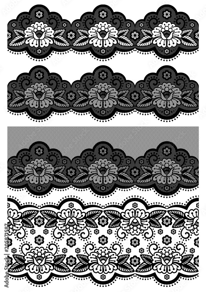 Vector illustration - set of seamless lace ribbon Stock Vector | Adobe ...