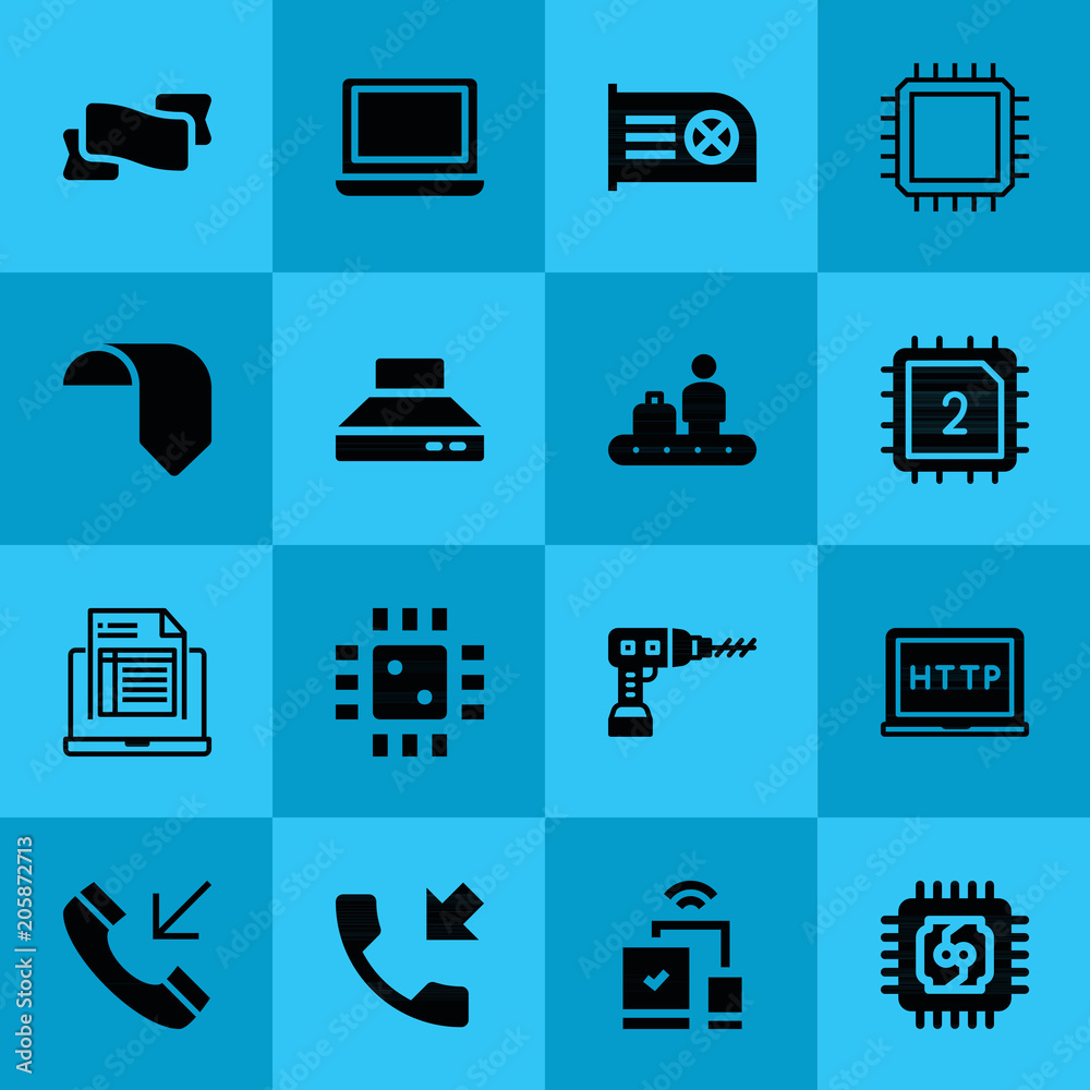 Filled technology 16 vector icons set. 16 icons page symbol for your ...