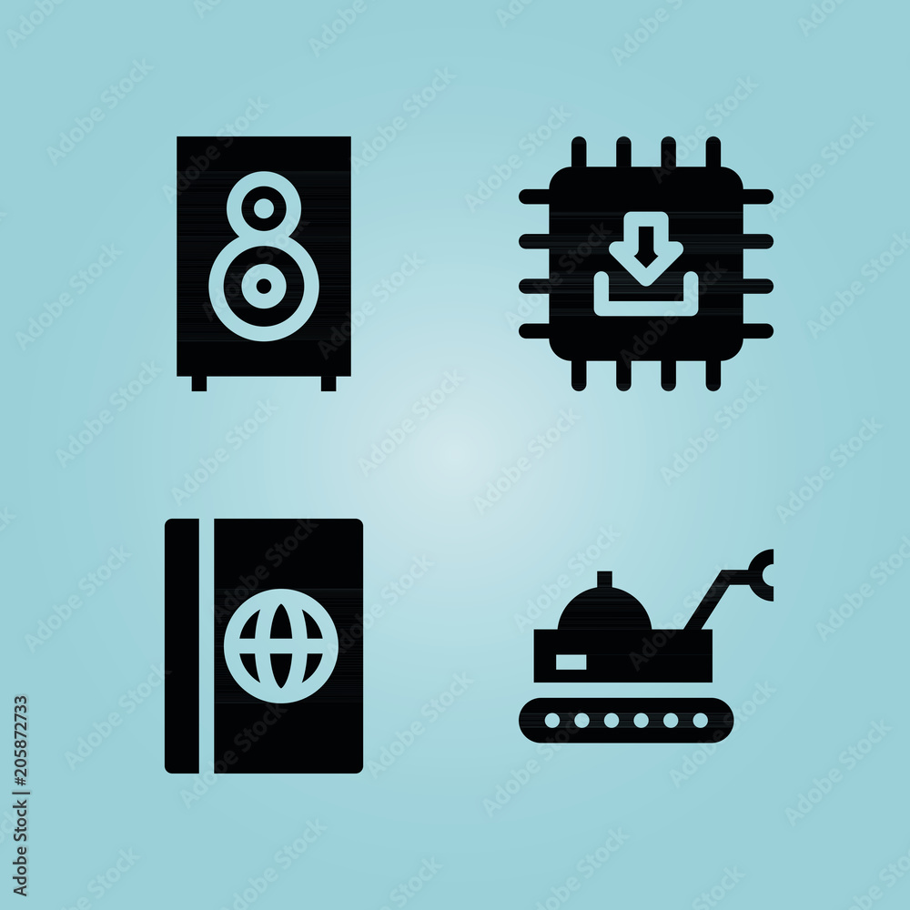 Filled technology 4 vector icons set. 4 icons page symbol for your web ...