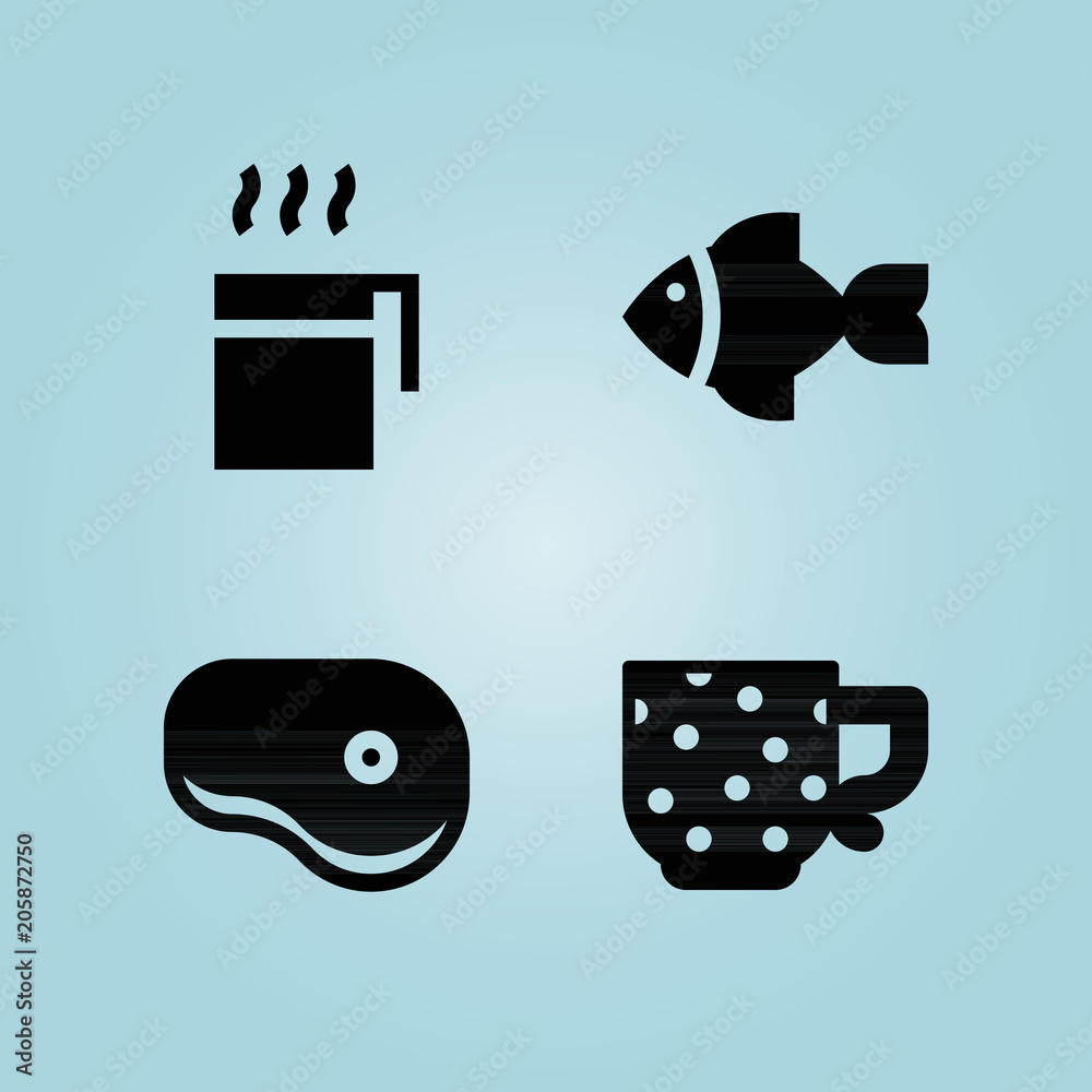 Filled food 4 vector icons set. 4 icons page symbol for your web site ...