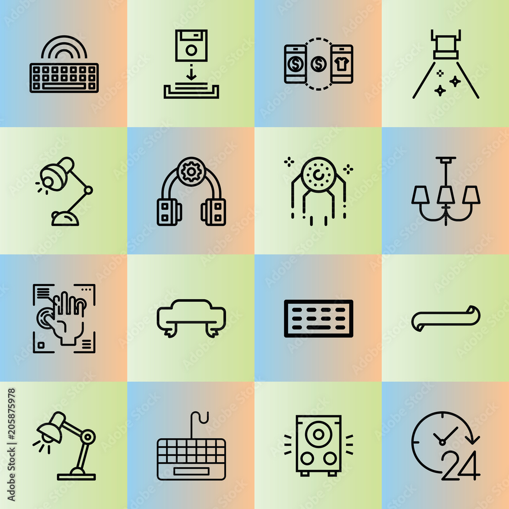 Outline technology 16 vector icons set. 16 icons page symbol for your ...