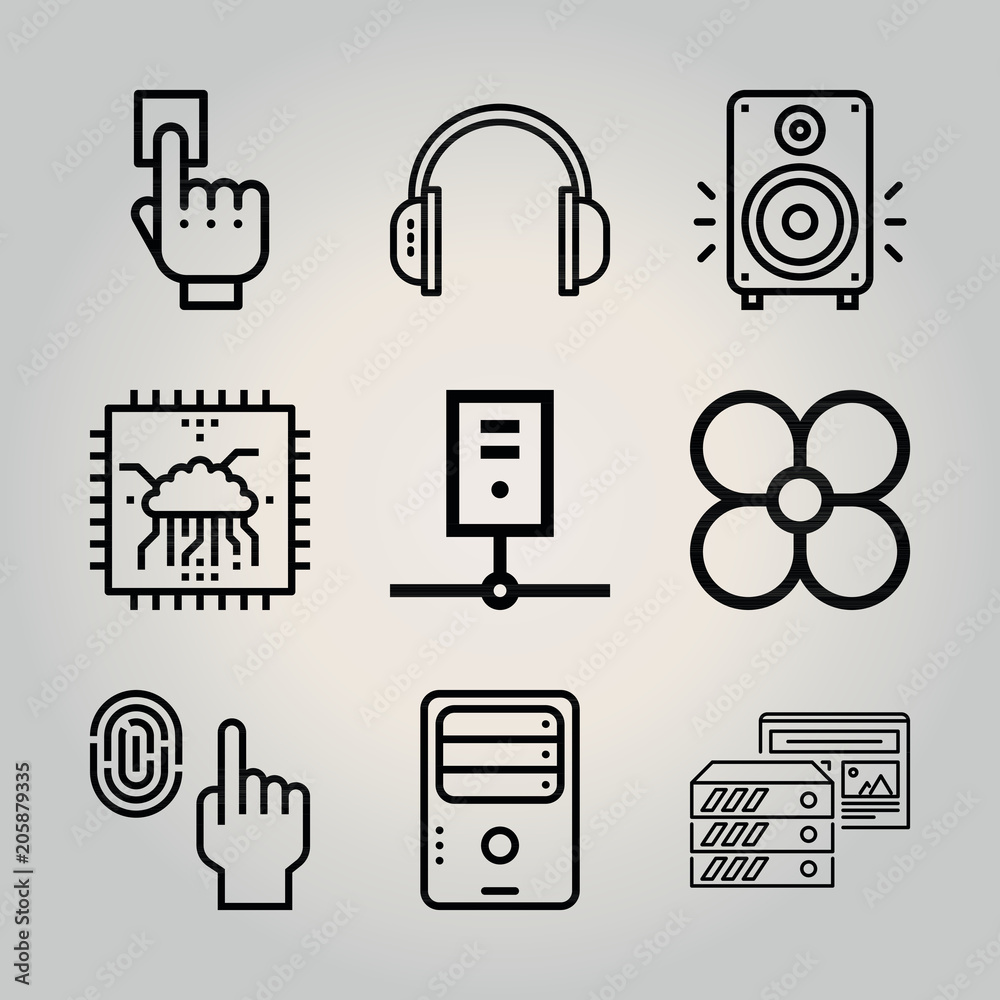 Outline technology 9 vector icons set. 9 icons page symbol for your web ...