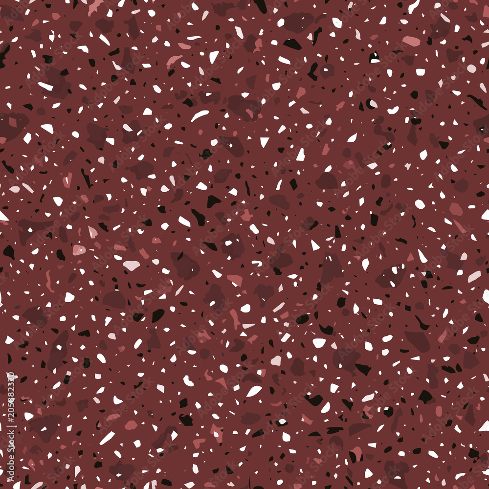 Terrazzo flooring vector seamless pattern in dark red colors. Classic ...
