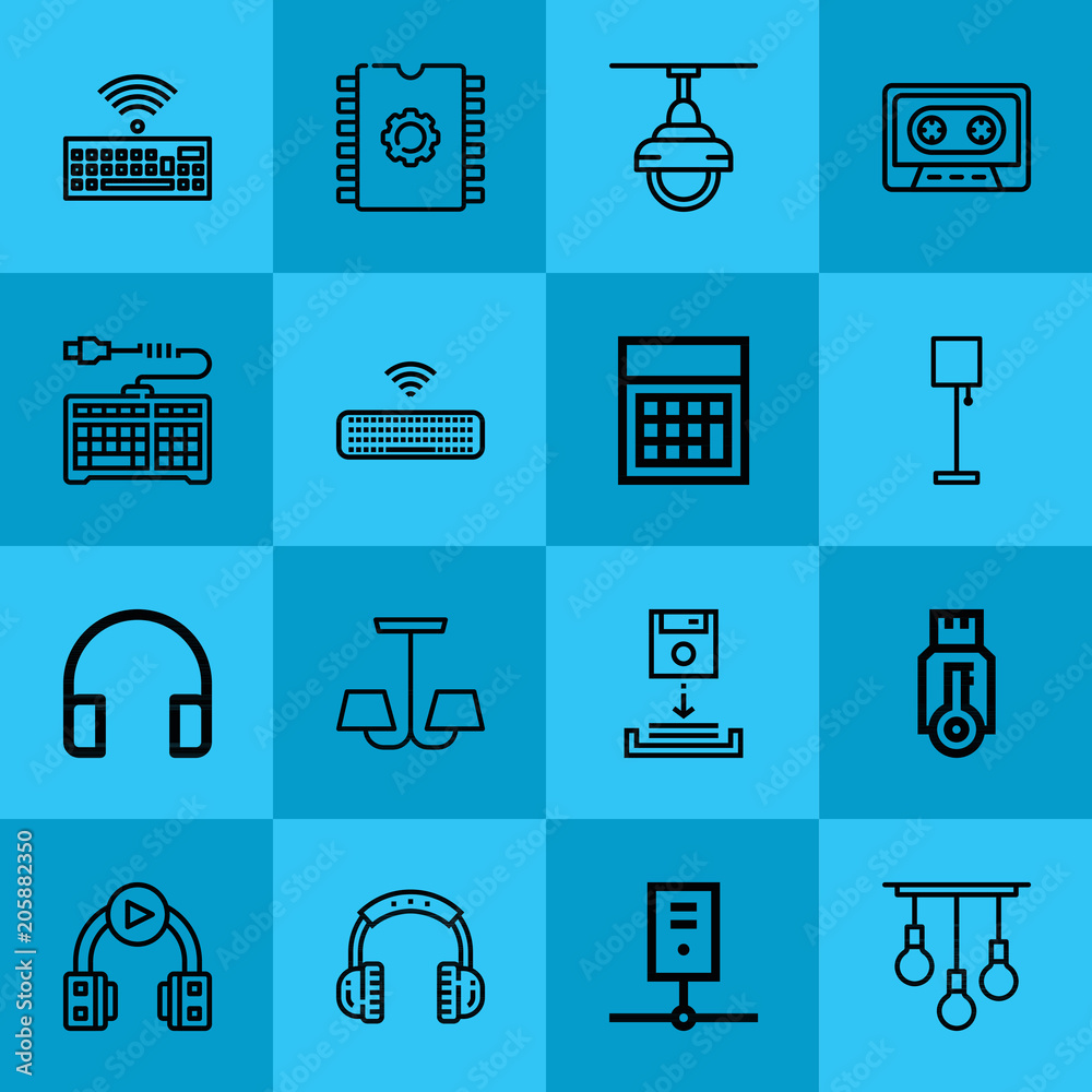 Outline technology 16 vector icons set. 16 icons page symbol for your ...