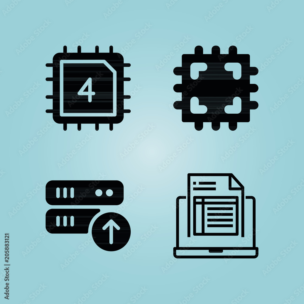 Filled technology 4 vector icons set. 4 icons page symbol for your web ...