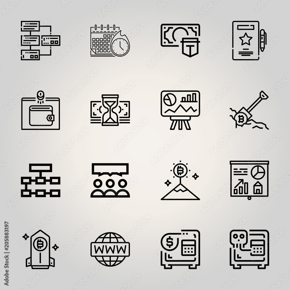 Outline business 16 vector icons set. 16 icons page symbol for your web ...