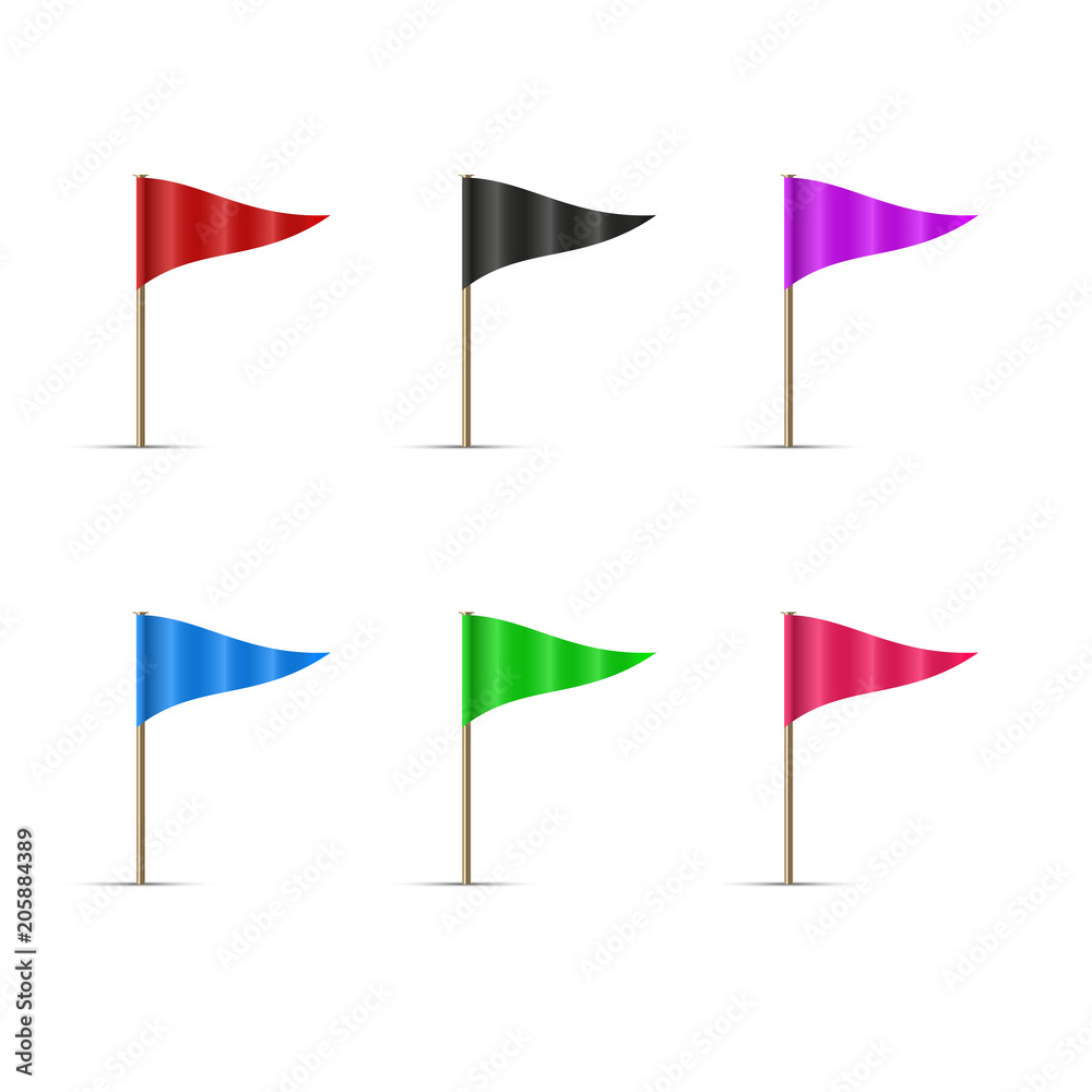 Colored Map Pin Flag Set. Vector Map Markers in the Form of Triangular ...