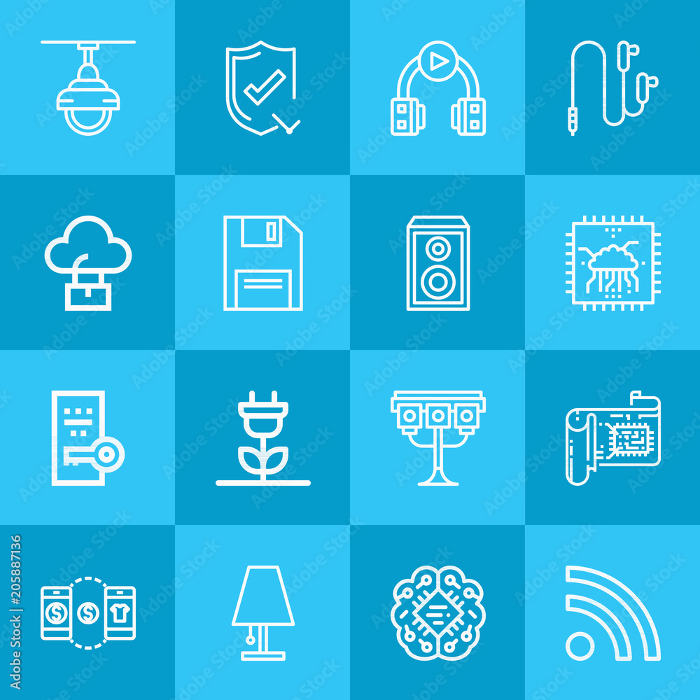 Outline technology 16 vector icons set. 16 icons page symbol for your ...