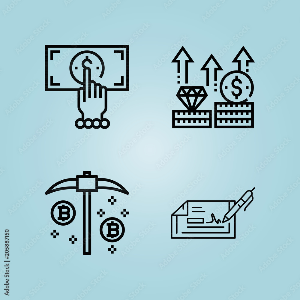 Outline money 4 vector icons set. 4 icons page symbol for your web site ...