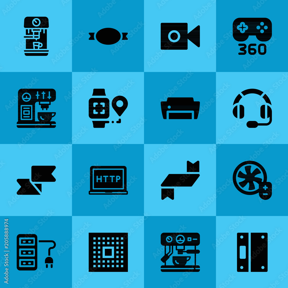 Filled technology 16 vector icons set. 16 icons page symbol for your ...