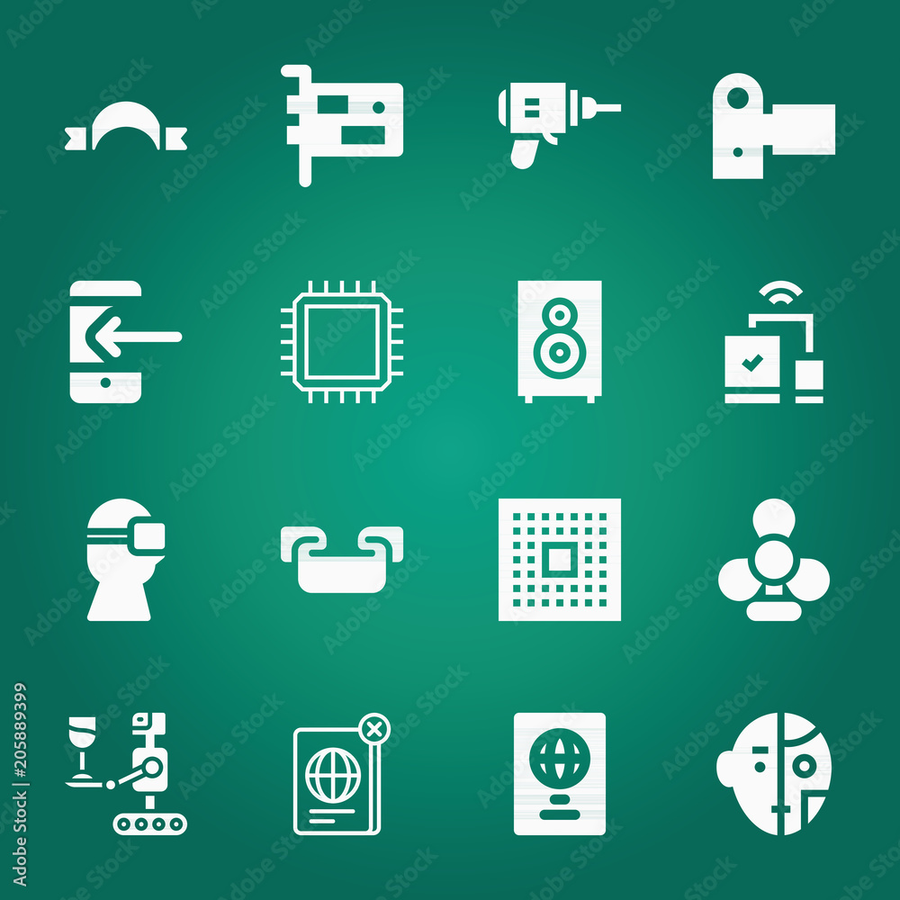 Filled technology 16 vector icons set. 16 icons page symbol for your ...