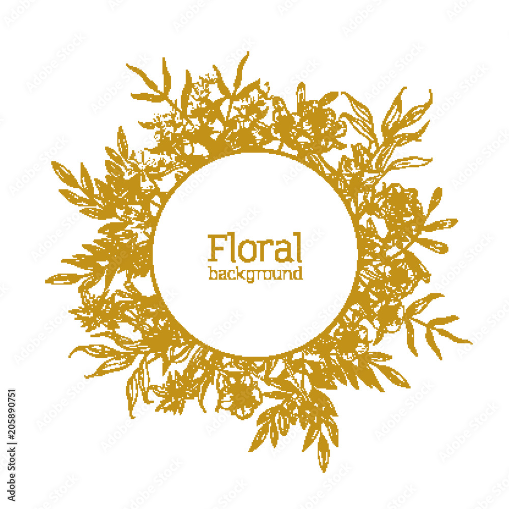 Round floral background, decorative frame or wreath consisted of wild ...