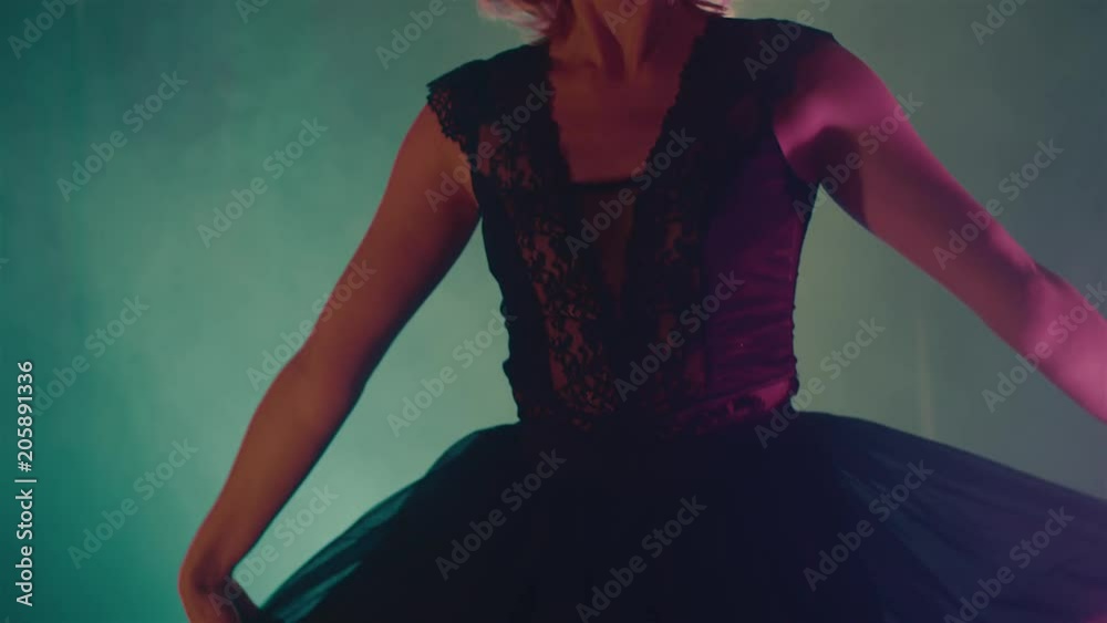 Dancer girl is bowing to audiences during performance. She is turning ...