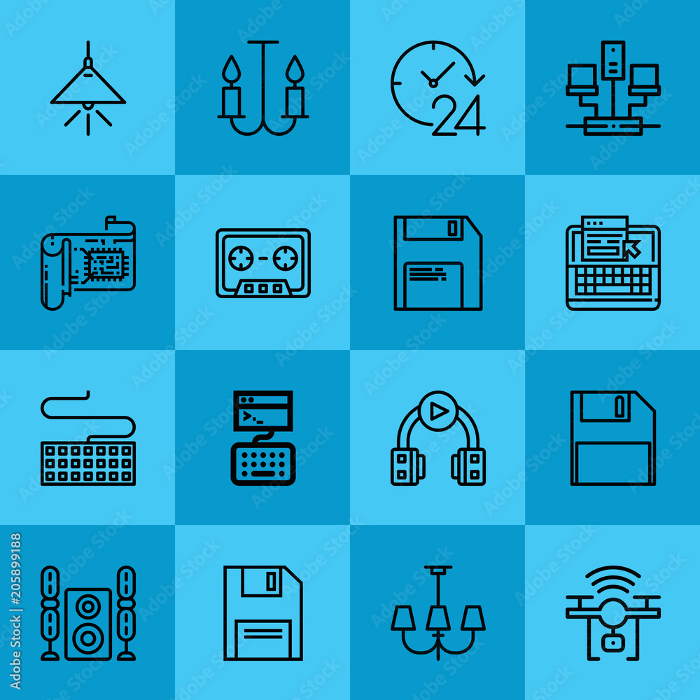 Outline technology 16 vector icons set. 16 icons page symbol for your ...