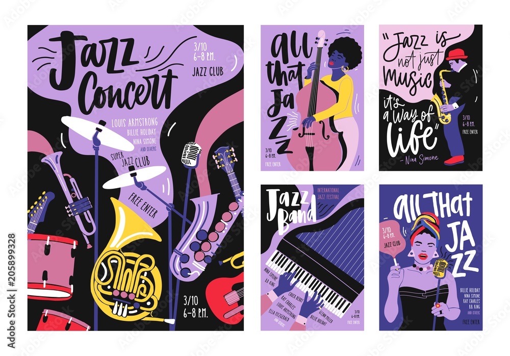 Plakat Bundle of poster, invitation and flyer templates for jazz music ...
