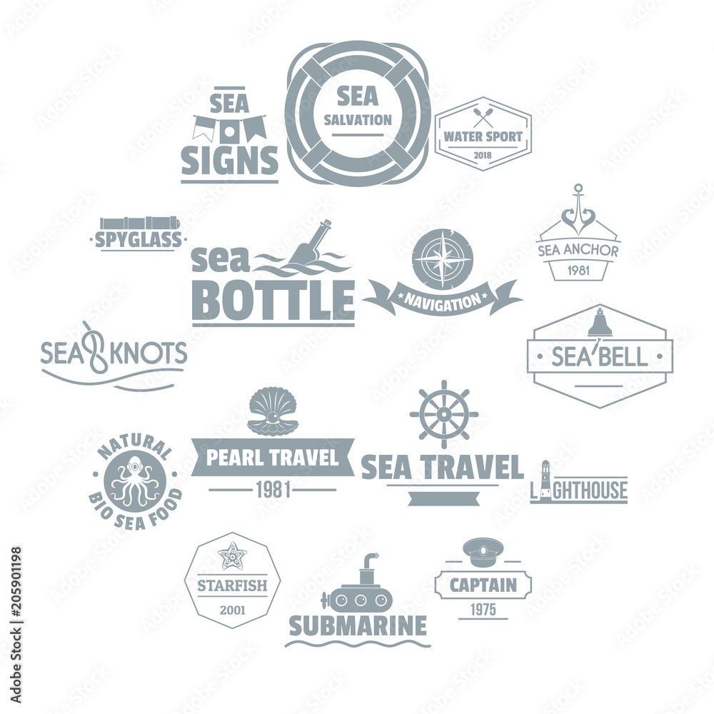 Nautical sea logo icons set. Simple illustration of 16 nautical sea ...