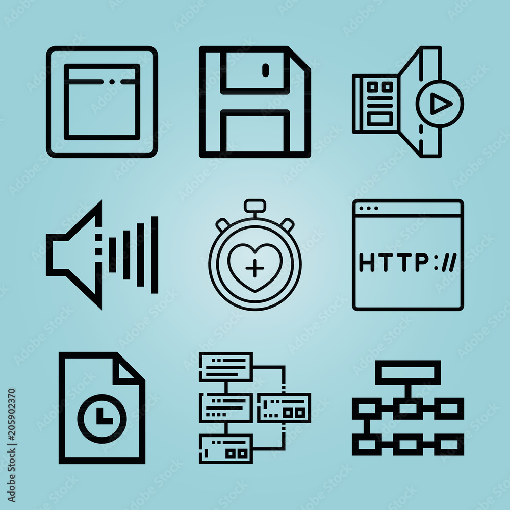 Outline interface 9 vector icons set. 9 icons page symbol for your web ...