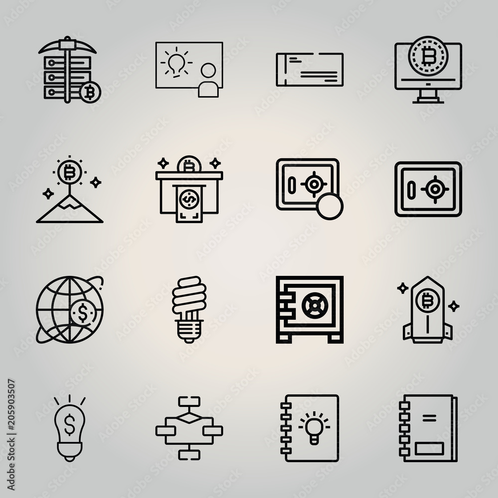 Outline business 16 vector icons set. 16 icons page symbol for your web ...