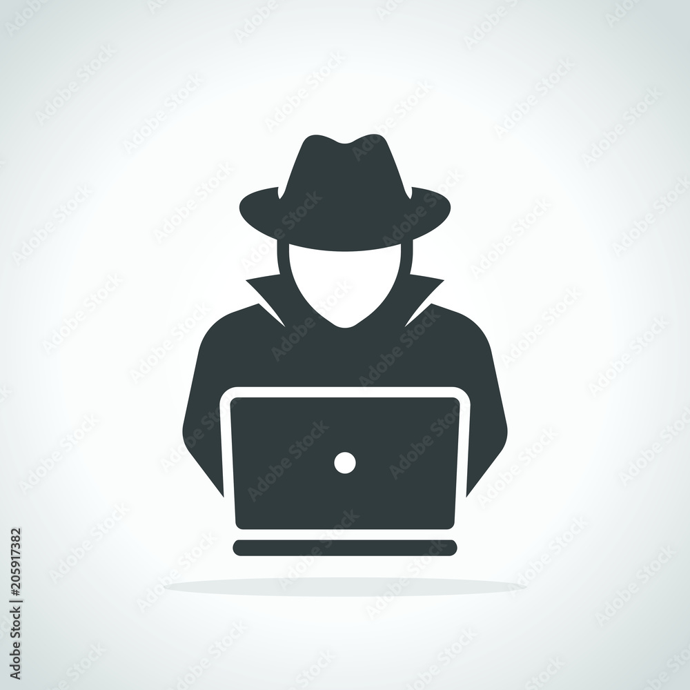Spy agent searching on laptop. Hacker Stock Vector | Adobe Stock