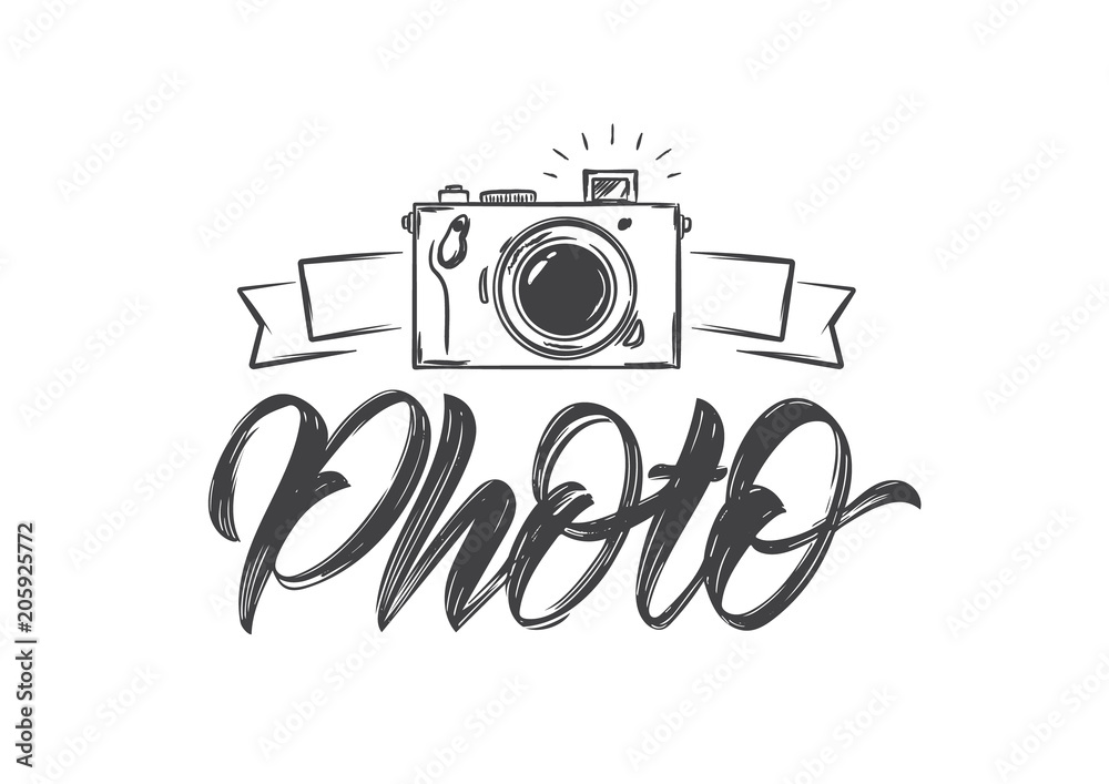 Handwritten calligraphic lettering of Photo with hand drawn camera ...