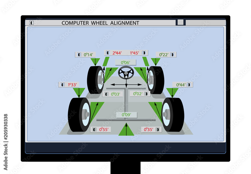 Car service. An image of a car schematic with sensors on wheels on a ...