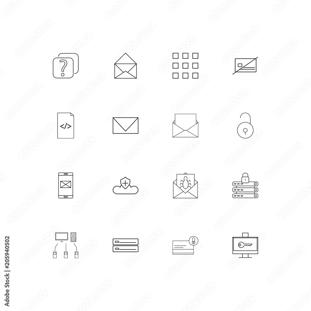 Cyber Security linear thin icons set. Outlined simple vector icons ...