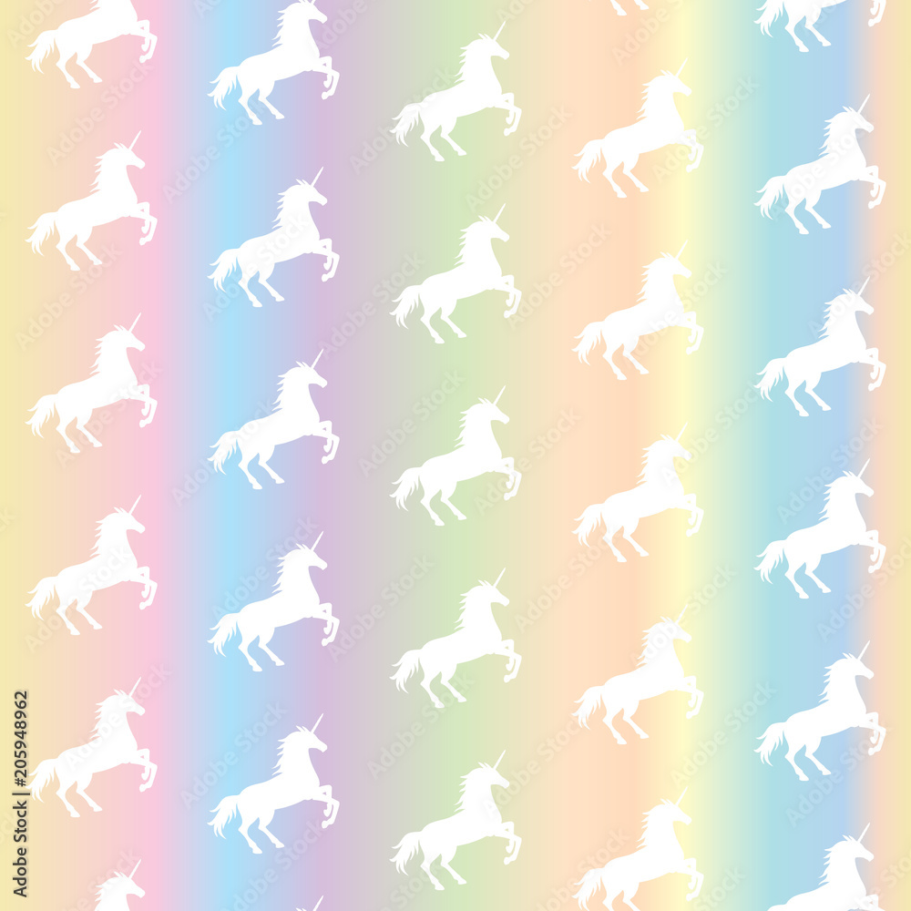 Vector illustration of seamless pattern from white unicorns silhouette ...