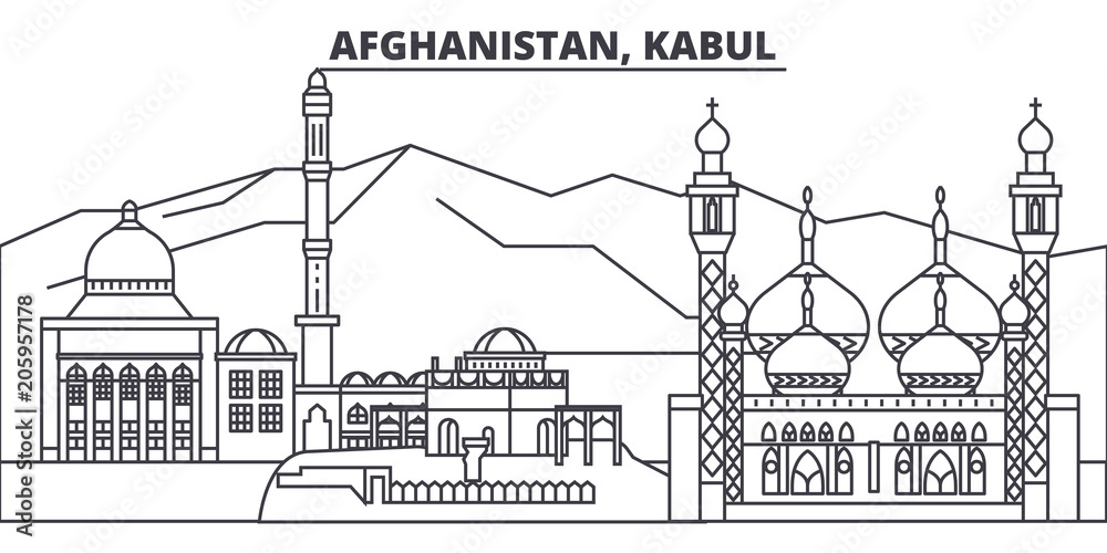 Afghanistan, Kabul line skyline vector illustration. Afghanistan, Kabul ...