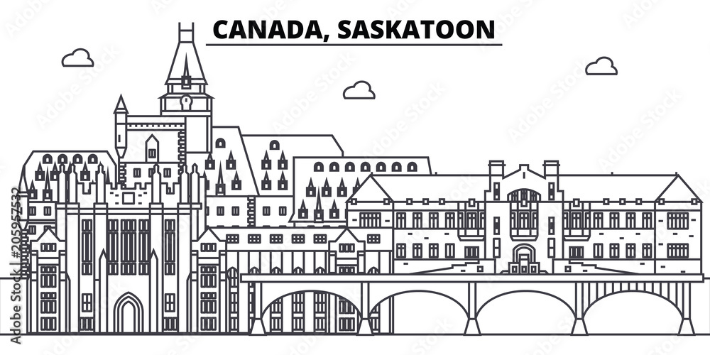 Canada, Saskatoon line skyline vector illustration. Canada, Saskatoon ...