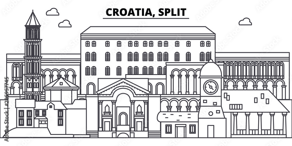 Croatia, Split line skyline vector illustration. Croatia, Split linear ...