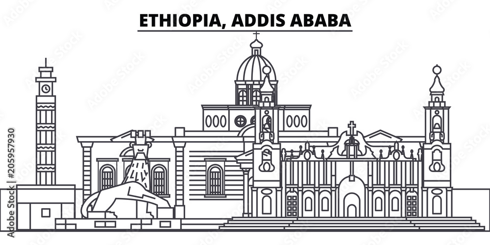 Ethiopia, Addis Ababa line skyline vector illustration. Ethiopia, Addis ...
