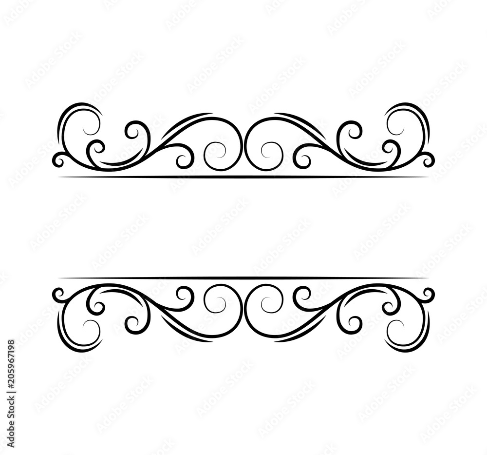 Decorative page divider, ornate border. Swirls, Scroll elements. Page ...
