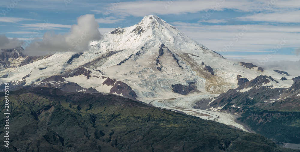 Mt Iliamna, a glacier covered volcano located in Lake Clark National ...