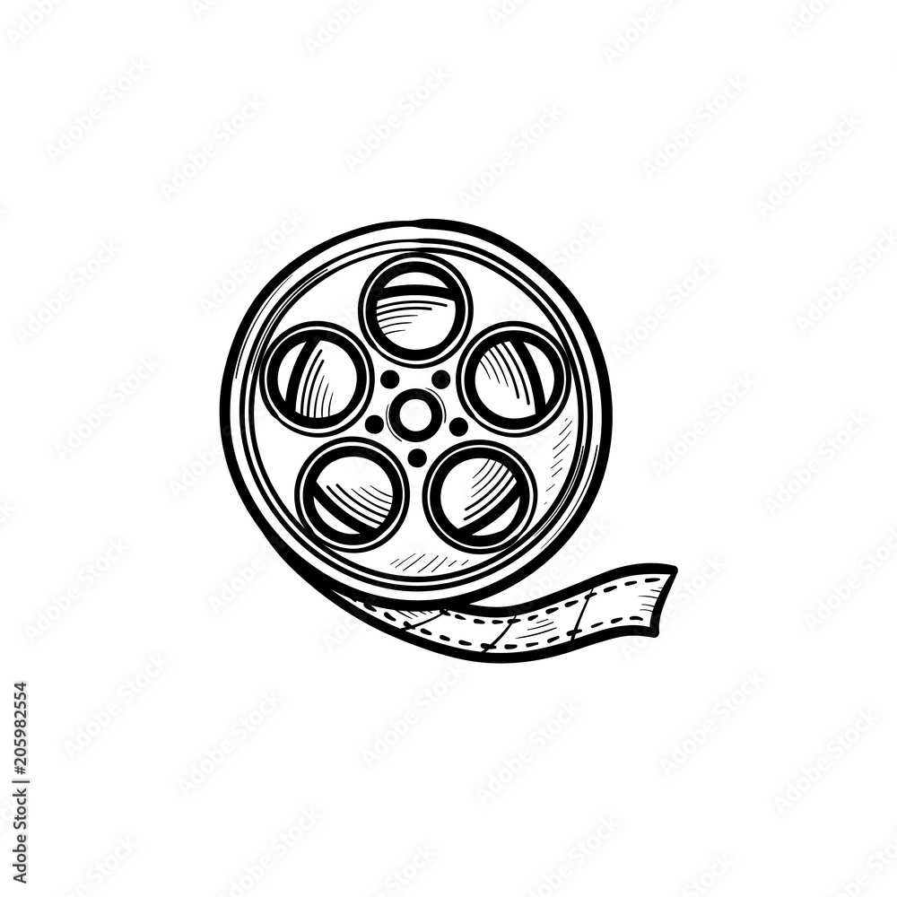 Movie camera reel hand drawn outline doodle icon. Motion movie, film ...