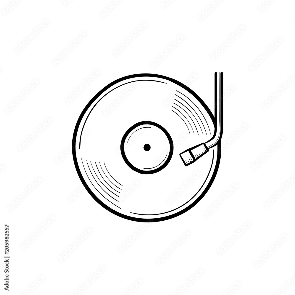 Phonograph and turntable hand drawn outline doodle icon. Vinyl record ...