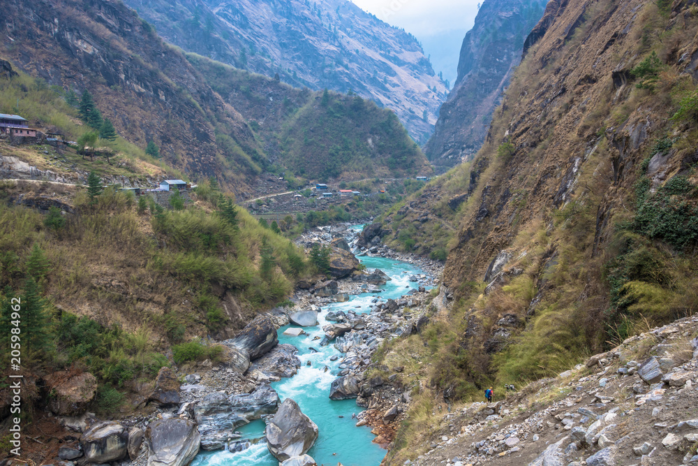 Mountain river in a deep gorge in the Himalayas. Stock Photo | Adobe Stock