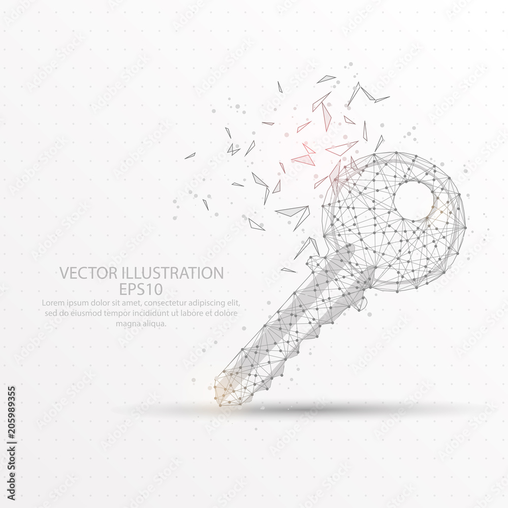 Key digitally drawn low poly wire frame on white background. Stock ...