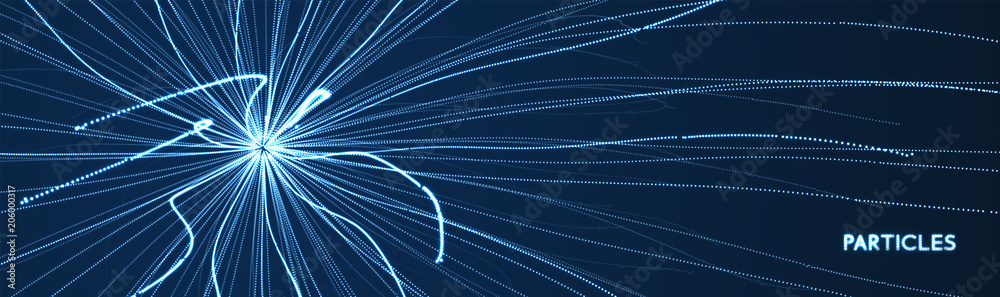 Abstract science or technology background. Array with dynamic particles ...