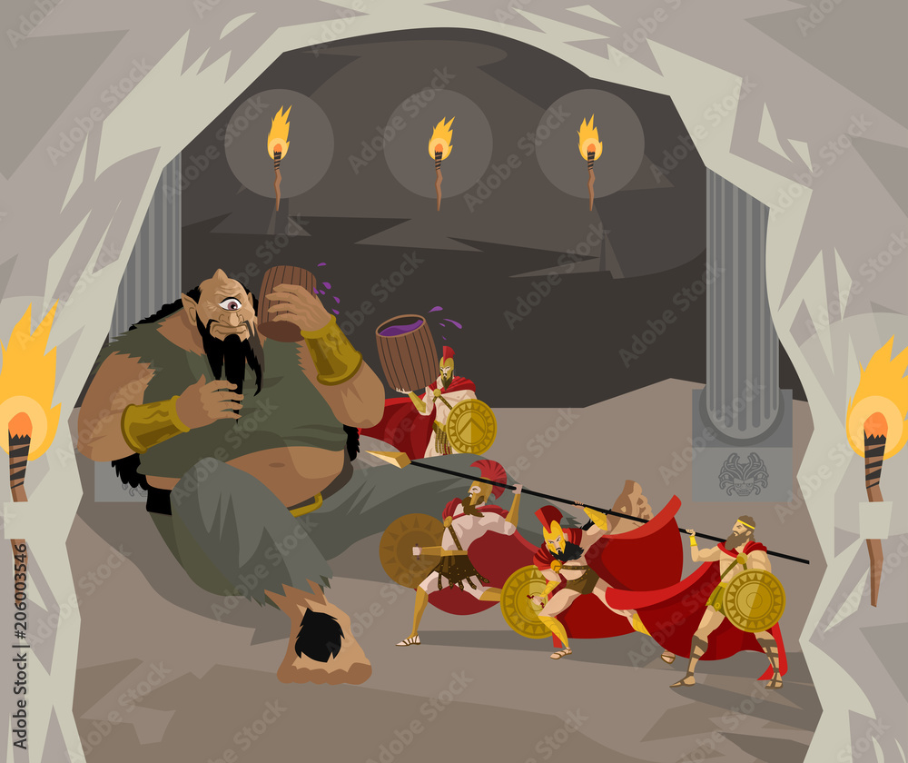 Poster Odysseus and soldiers blinding polyphemus giant cyclops tale ...