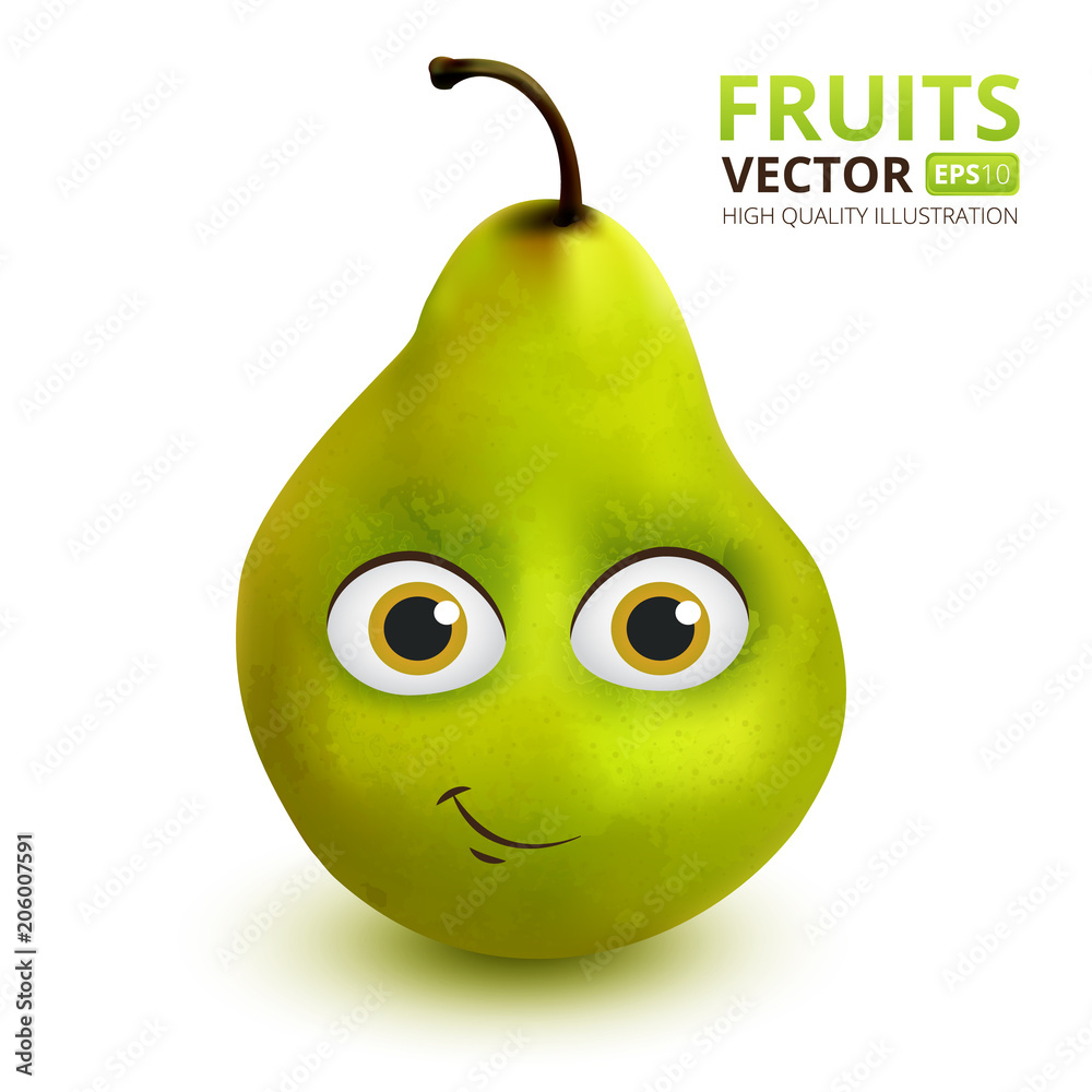 Funny and cute Pear cartoon mascot character. Vector illustration ...