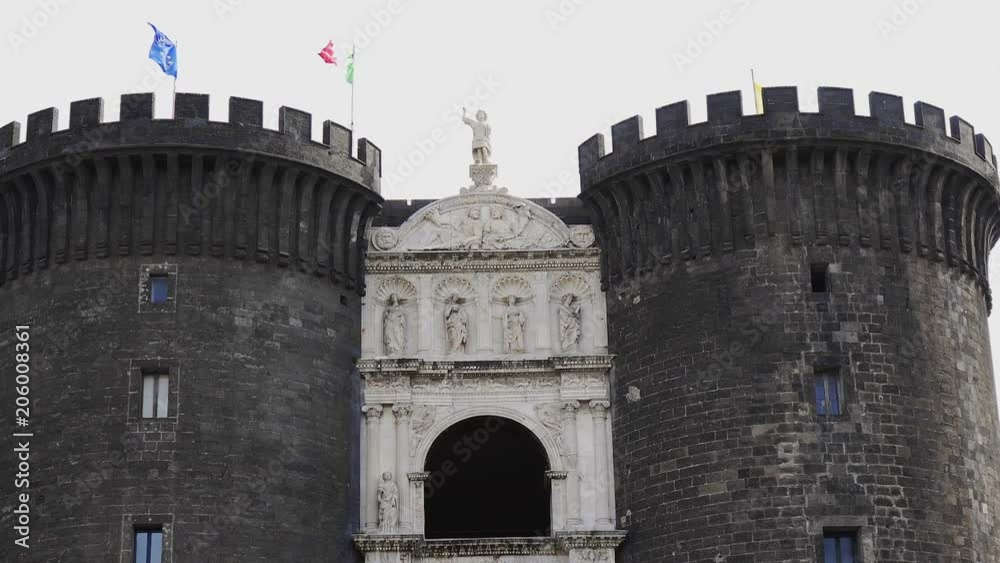 Naples, Italy - Castel Nuovo facade with triumphal arch and gatehouse ...