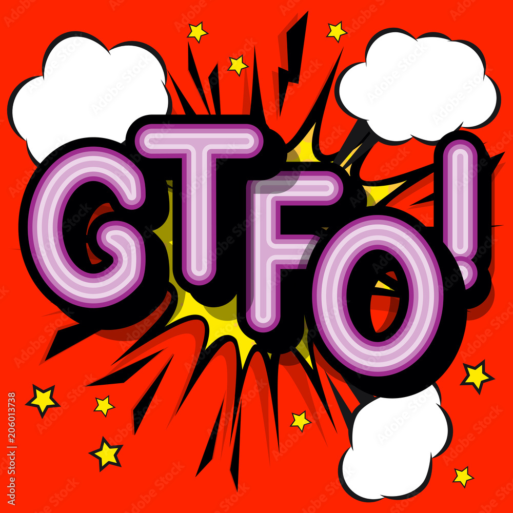 GTFO - retro lettering with shadows, halftone pattern on retro poster ...