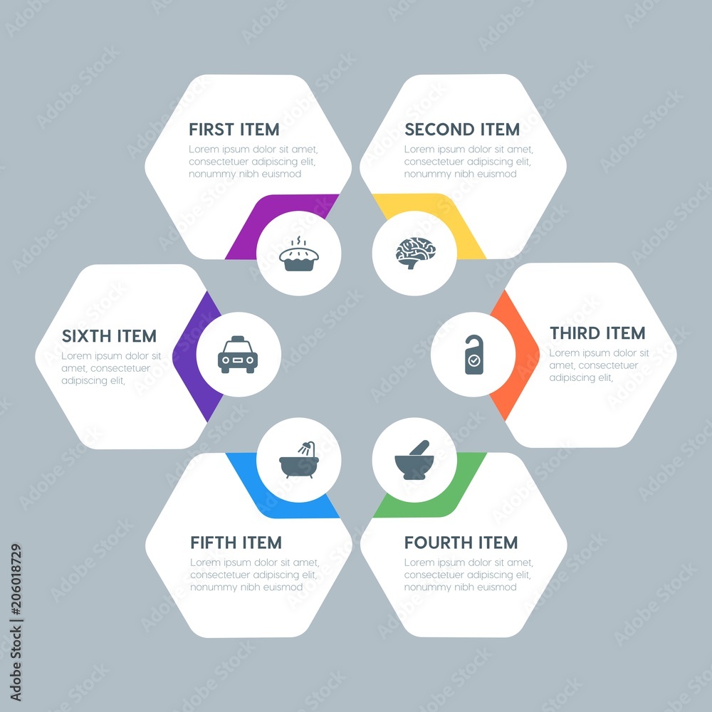 Fototapeta mapa świata dla dzieci Flat geometric food, health, hotel, drinks infographic steps ...