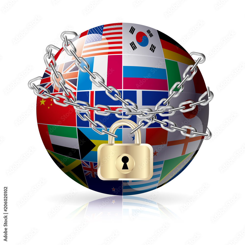 Global locked by a chain.Isolated on white background. Stock Vector ...