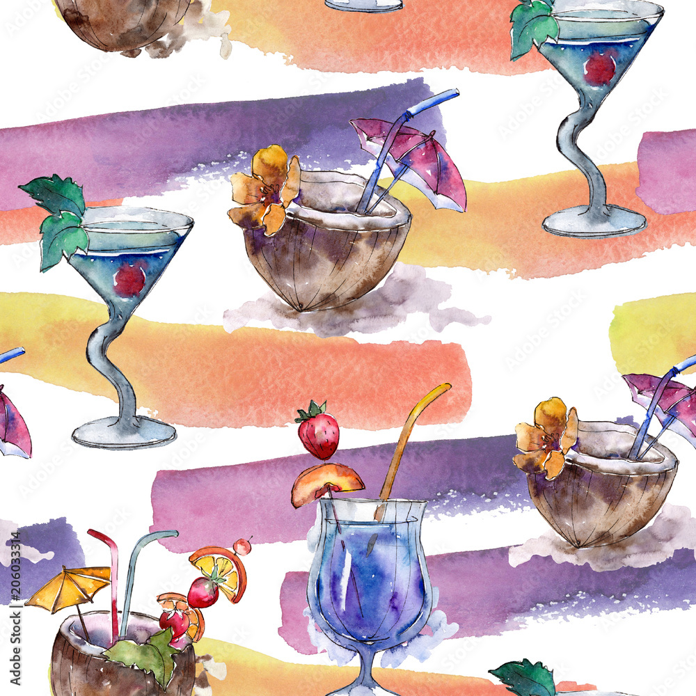 Pina colada party cocktail drink. Seamless background pattern ...