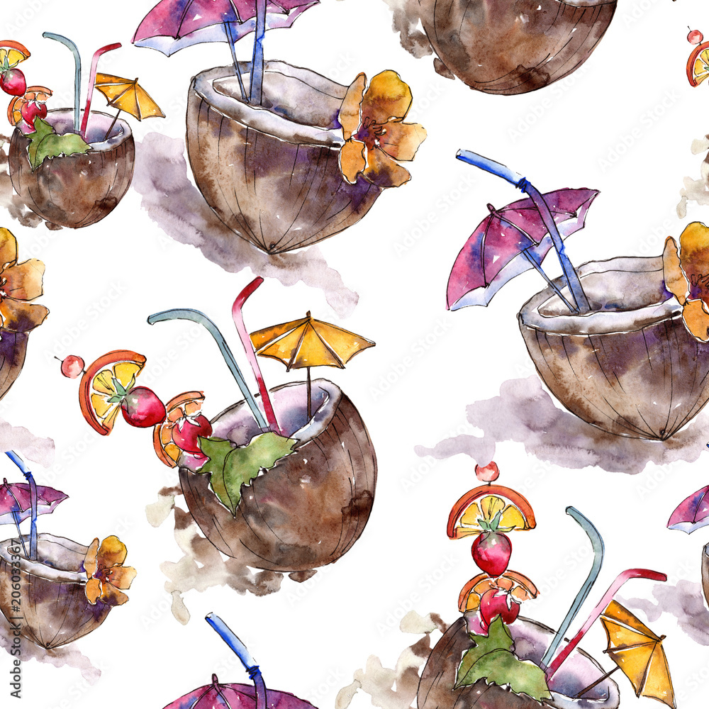 Pina colada party cocktail drink. Seamless background pattern ...