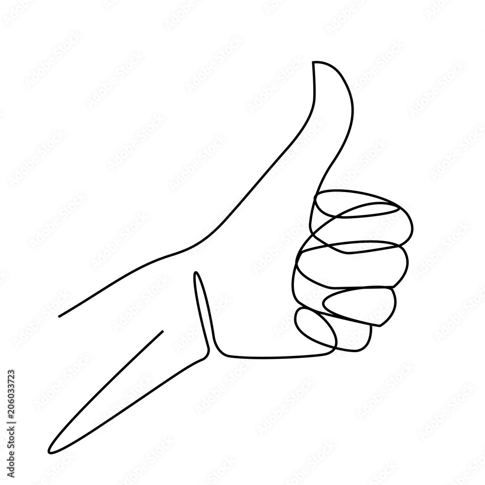 One line drawing of hand showing great sign. Continuous line finger up ...