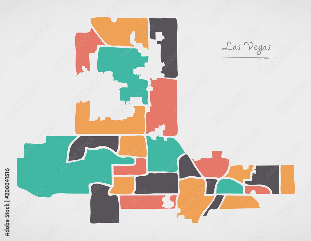 Las Vegas Nevada Map with neighborhoods and modern round shapes Stock ...