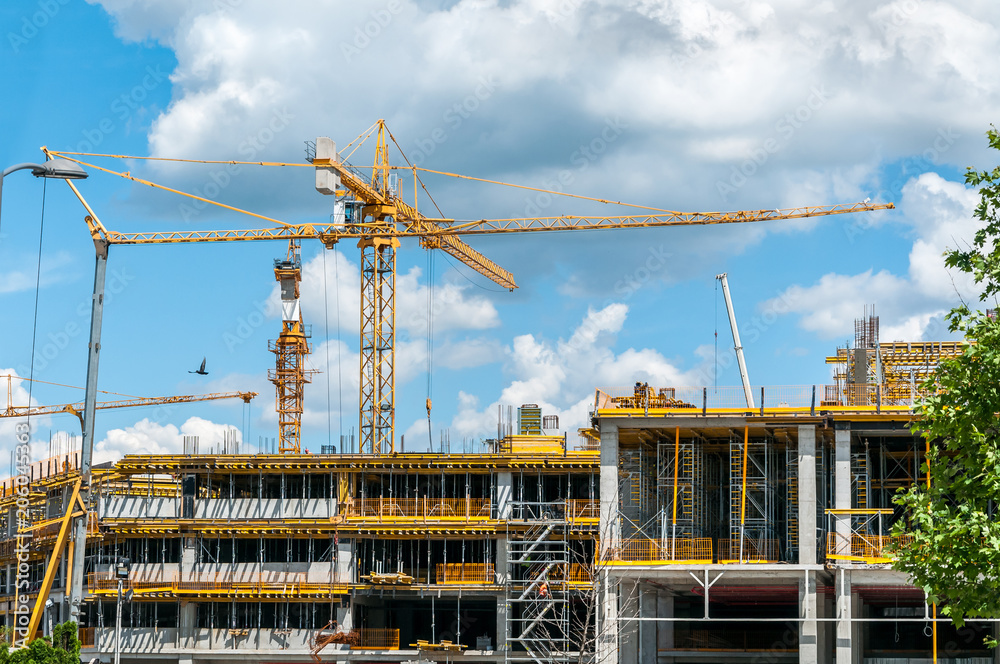 Construction site of new mall or shopping center in the city with ...